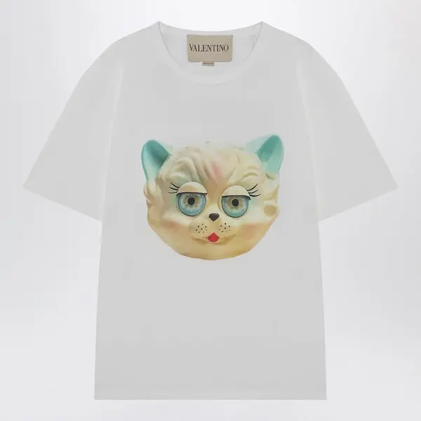 Valentino Garavani T Shirt With Le Chat De La Maison Print - White