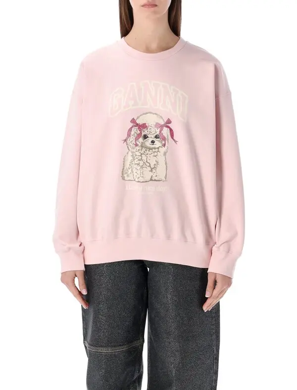 GANNI Cotton Sweatshirt With Poodle Graphic