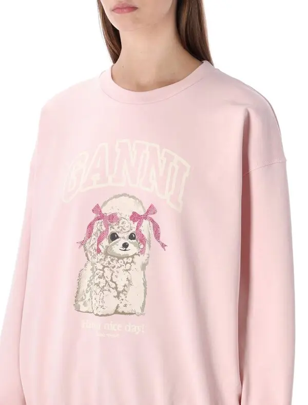 GANNI Cotton Sweatshirt With Poodle Graphic