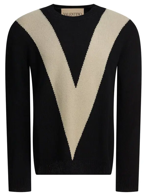 Valentino Garavani Wool Sweater With Inlaid V - Black