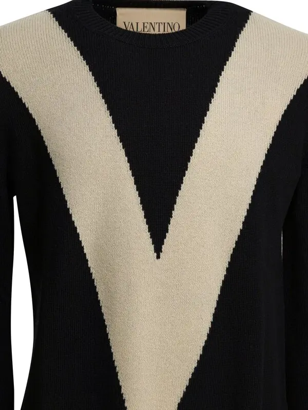 Valentino Garavani Wool Sweater With Inlaid V - Black