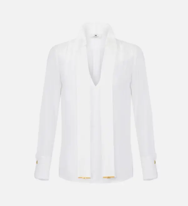 Elisabetta Franchi Georgette Shirt With Sash - Ivory