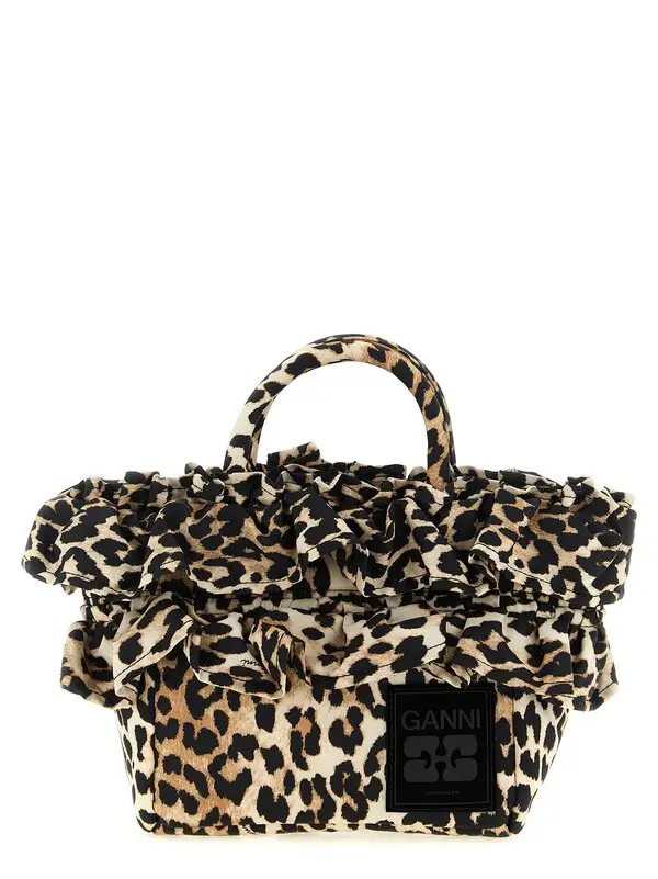 GANNI Mini Shopper Ruffle Print Handbag