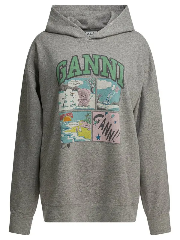 GANNI Cotton Hoodie With Bear Graphic