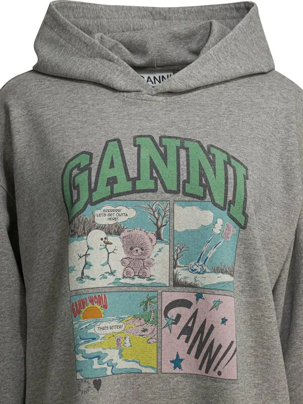 GANNI Cotton Hoodie With Bear Graphic