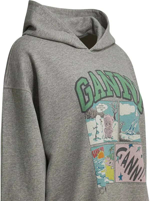 GANNI Cotton Hoodie With Bear Graphic