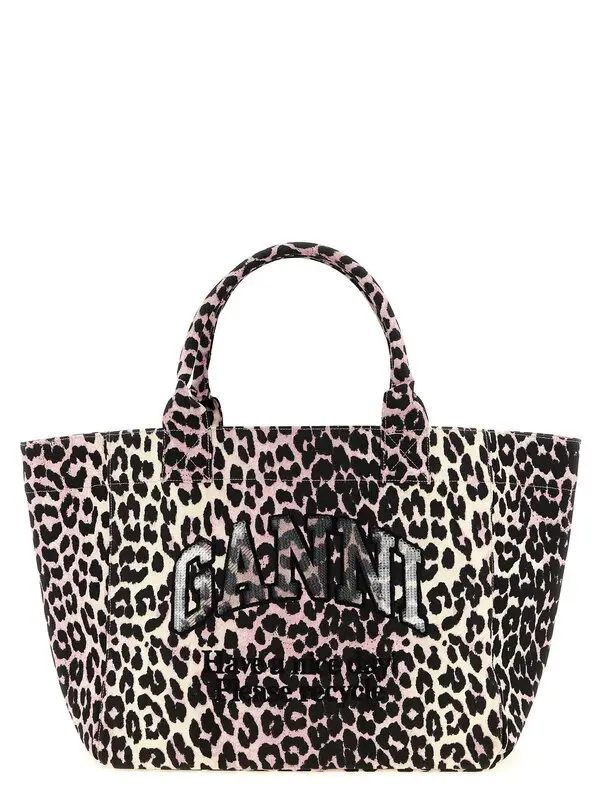 GANNI Leopard Medium Tote Shopping Bag - Pink
