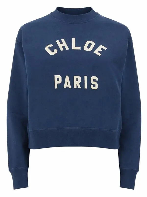 Chloé Cotton Fleece Logo Pullover - Blue