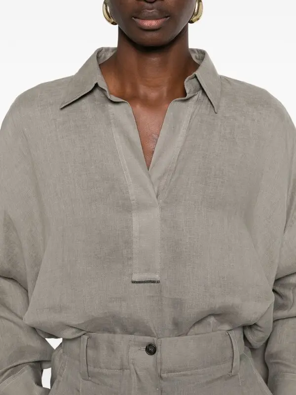 Brunello Cucinelli Linen V-neck Shirt