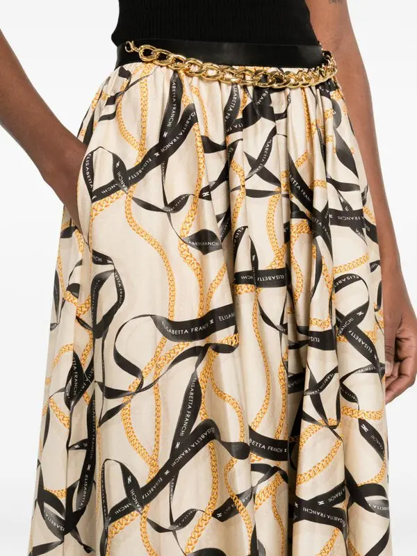 Elisabetta Franchi Printed Midi Skirt - Beige