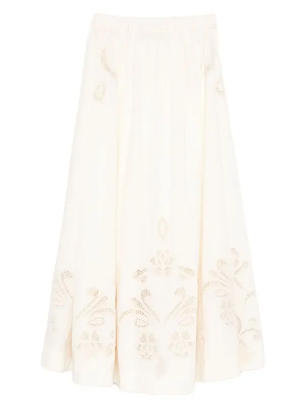 FORTE_FORTE Embroidered Cotton Flared Skirt - Ivory