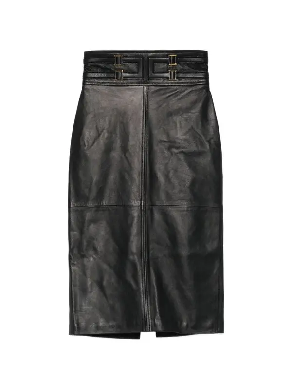 Elisabetta Franchi Leather Midi Skirt - Black