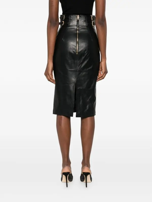 Elisabetta Franchi Leather Midi Skirt - Black