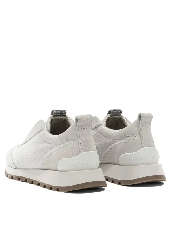 Brunello Cucinelli Canvas And Suede Low-top Sneakers With Embellished Detail - Silver