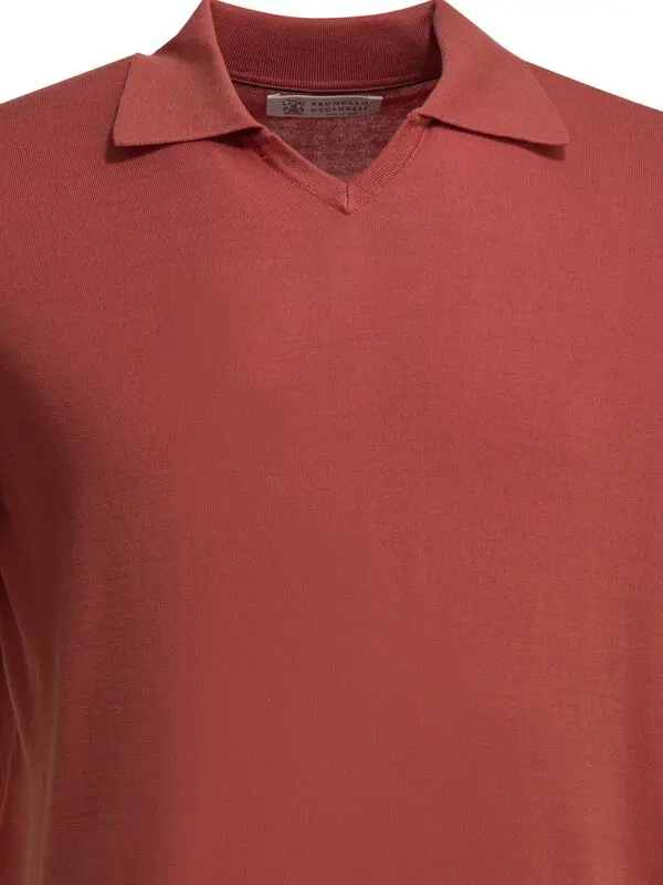 Brunello Cucinelli Cotton Buttonless Polo Shirt - Red