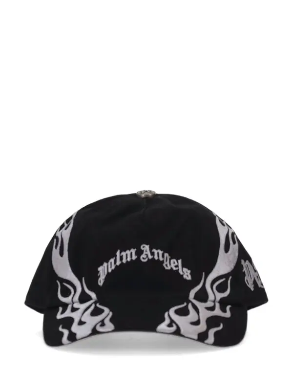 Palm Angels Curved Logo Flames Cap - Black - Light Grey