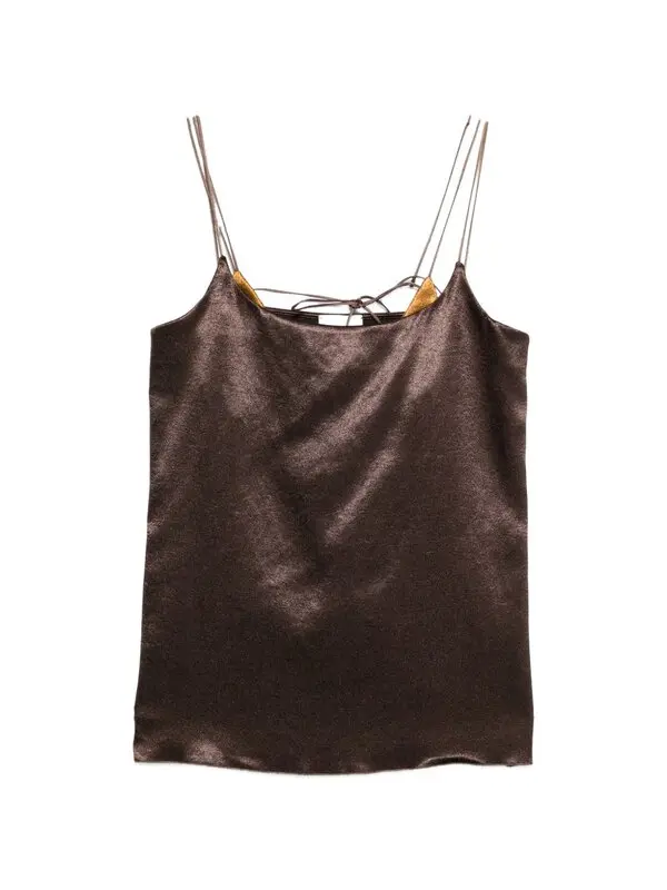 ALYSI Satin Spaghetti Strap Top - Brown