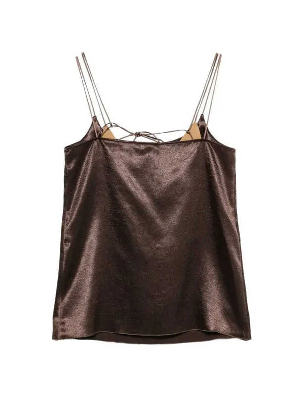 ALYSI Satin Spaghetti Strap Top - Brown