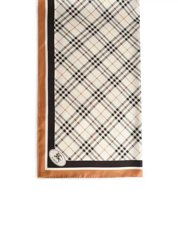 Burberry Check Silk Scarf With 'knight Stamppebble - White