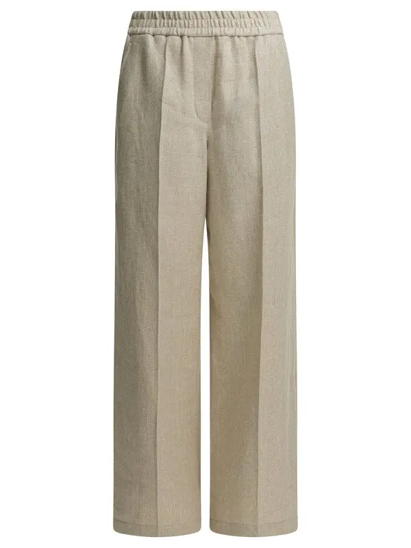 Brunello Cucinelli Linen Cotton Chevron "loose Track" Pants