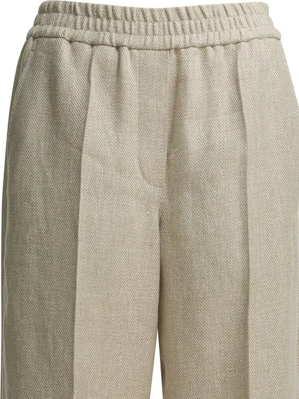 Brunello Cucinelli Linen Cotton Chevron "loose Track" Pants