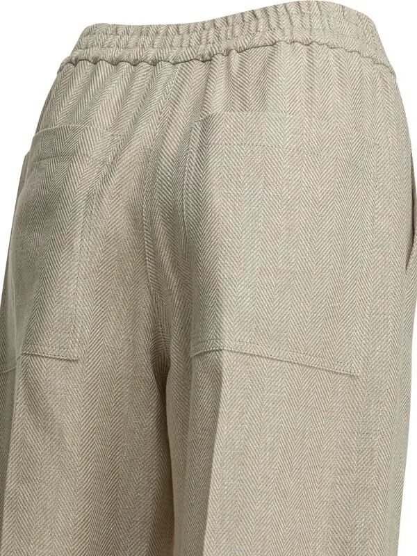 Brunello Cucinelli Linen Cotton Chevron "loose Track" Pants