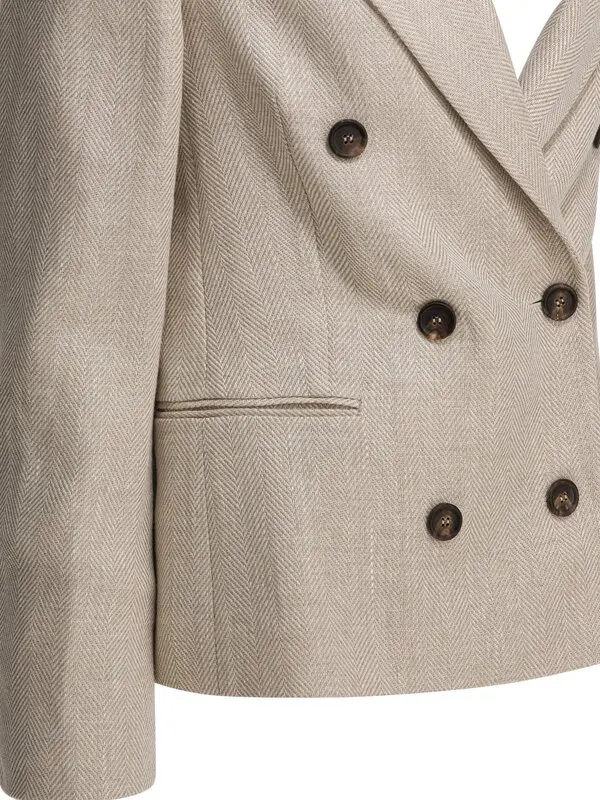 Brunello Cucinelli Linen-blend Double-breasted Blazer - Beige