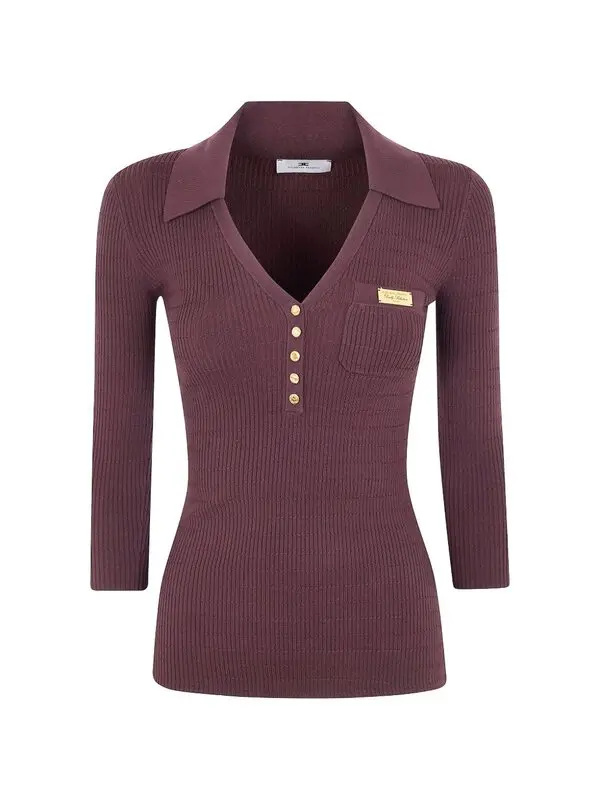 Elisabetta Franchi V-neck Ribbed Knit Sweater