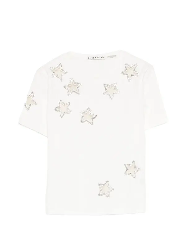 Alice + Olivia Embroidered Cotton T-shirt - White