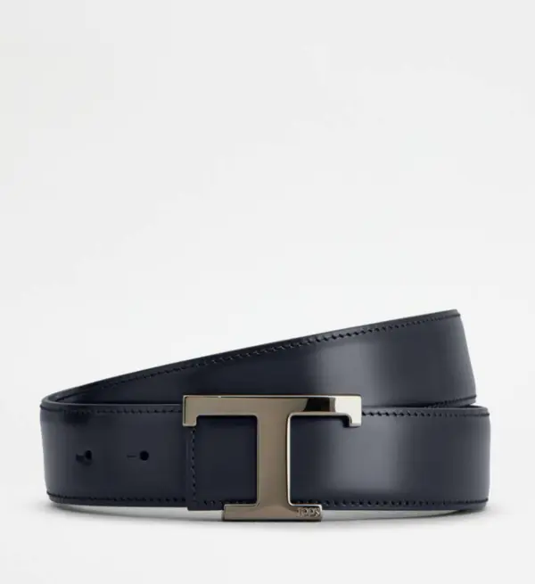 TOD'S Timeless T Leather Belt - Blu/moro