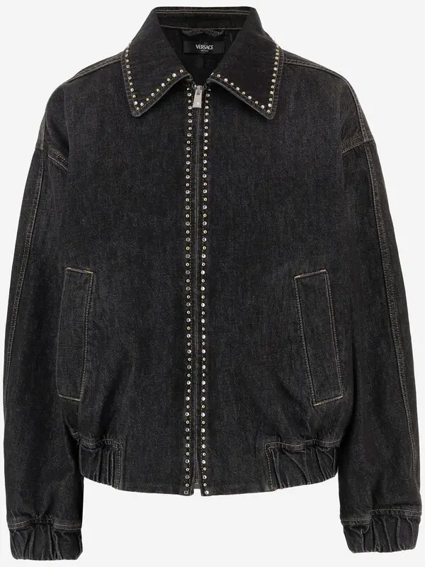Versace Decorated Denim Jacket - Black