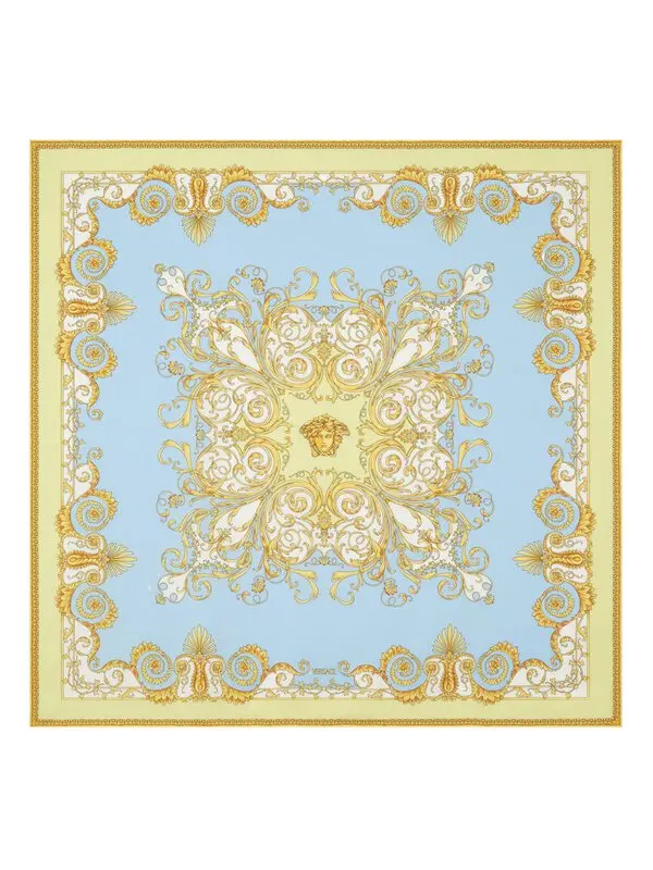 Versace Barocco Print Silk Foulard - Clear Blue