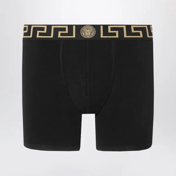 Versace White Fitted Boxers With Greca Waistband - Black