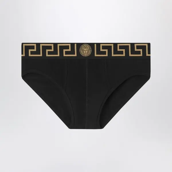 Versace Briefs With Greca Waistband - Black
