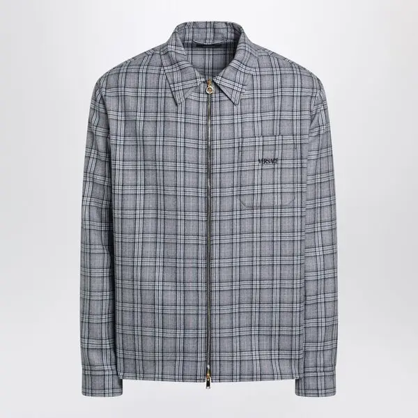 Versace Light Blue Zip Up Checked Shirt