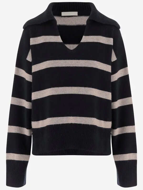 ALLUDE Wool And Cashmere Striped Sweater - Black