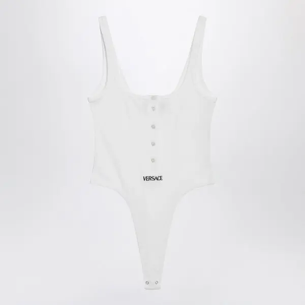 Versace High Cut Bodysuit With Embroidered Logo - White