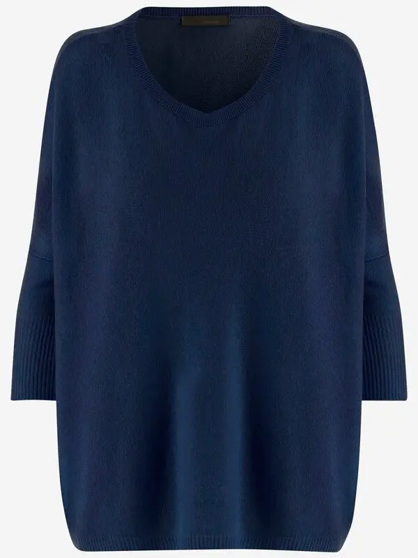 ALLUDE Cashmere V-neck Sweater - Blue