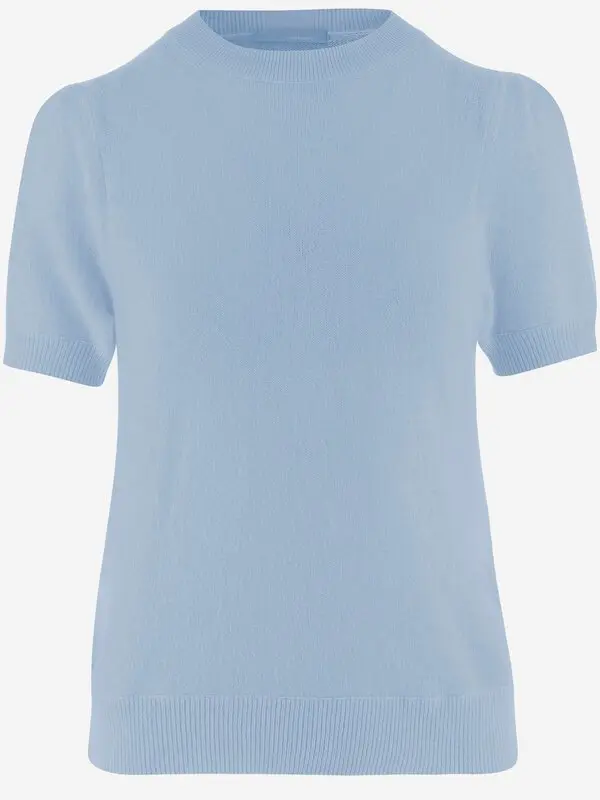 ALLUDE Short Sleeved Cashmere Sweater - Light Blue