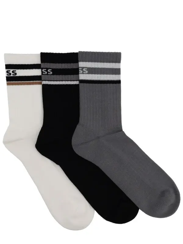 BOSS Three-pack Ribbed Crew Socks - Multicolour