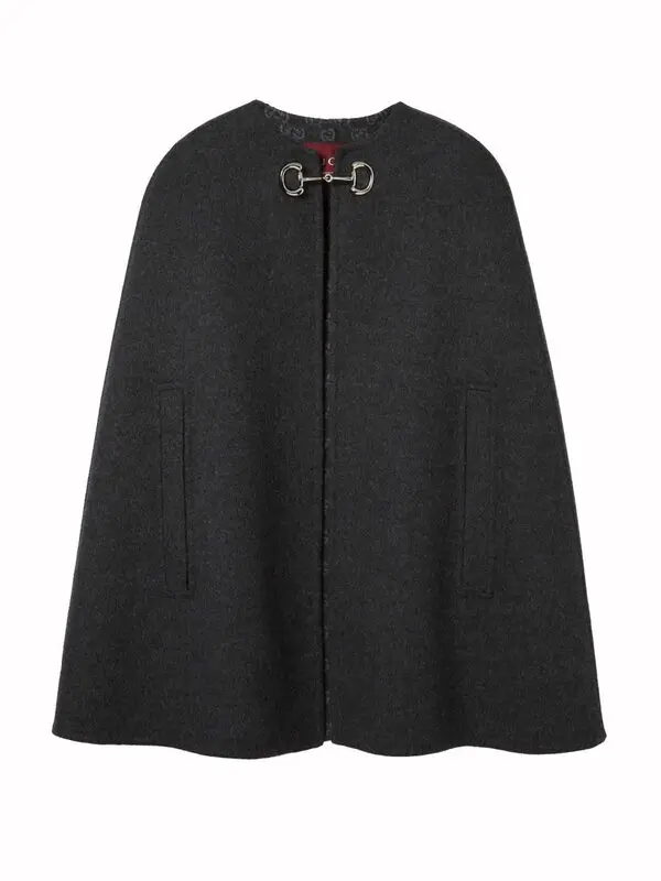 Gucci Wool And Silk Cape With Clamp - Grey