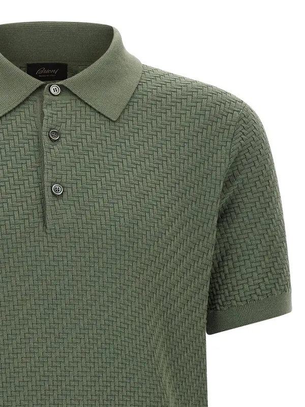 Brioni Weaving Polo Plot - Green