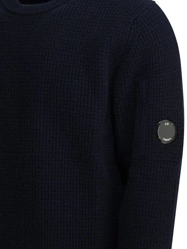 C.P. COMPANY Crew-neck Waffle Knit Sweater - Blue