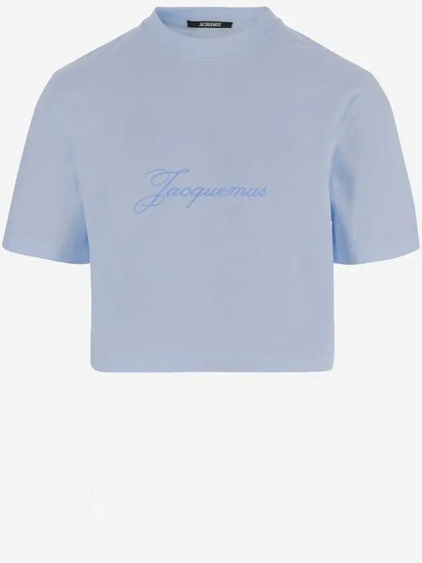 Jacquemus Cotton T-shirt With Logo - Light Blue
