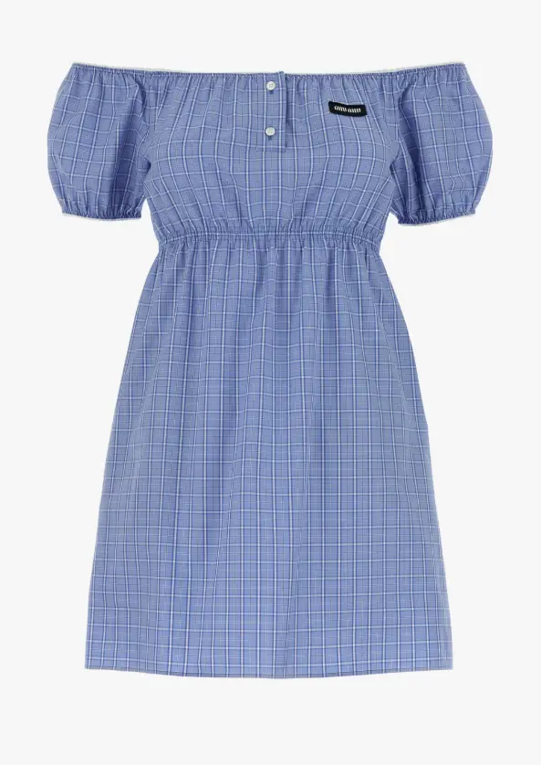 Miu Miu Poplin Check Abiti - Celeste