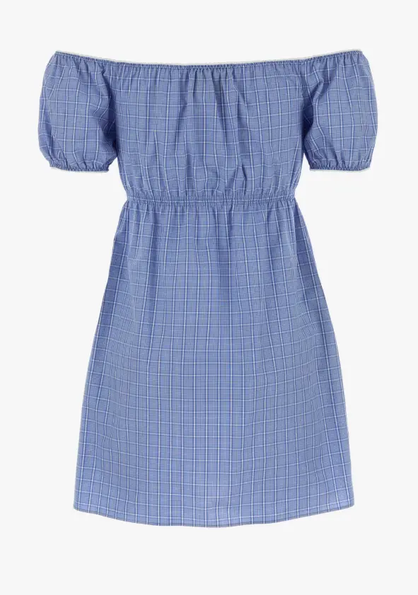 Miu Miu Poplin Check Abiti - Celeste