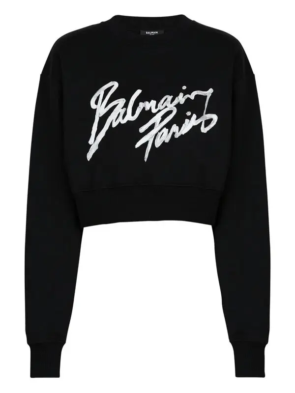 Balmain Logo Cropped Sweatshirt