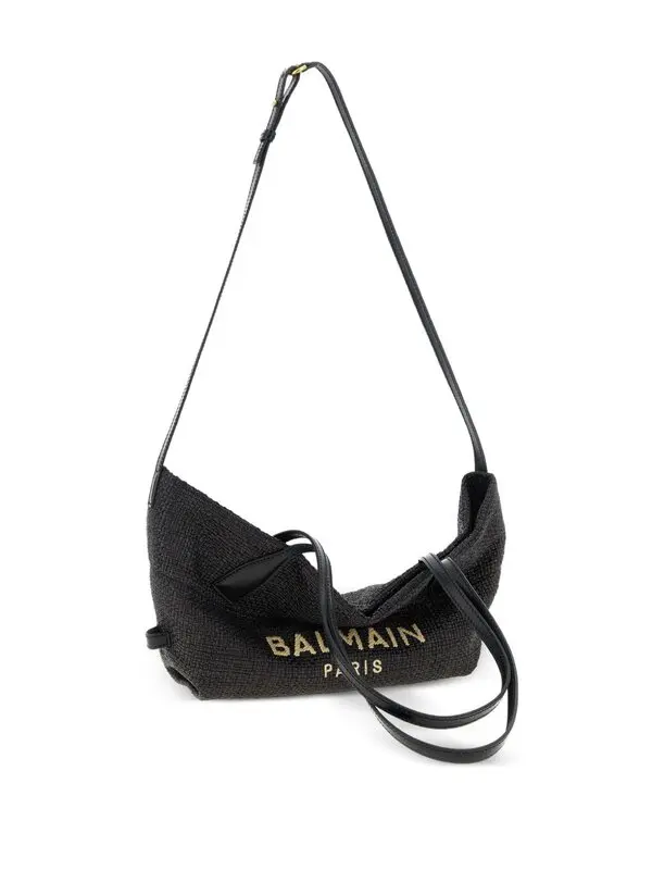 Balmain Track Small Raffia Tote - Black