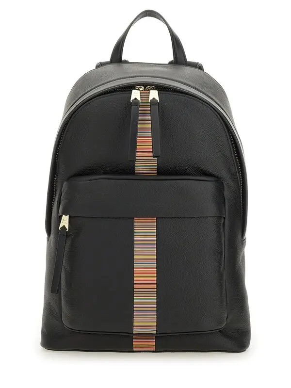Paul Smith Signature Stripe Leather Backpack - Black