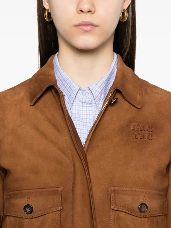 Miu Miu Jacket In Waxed Suede - Cannella